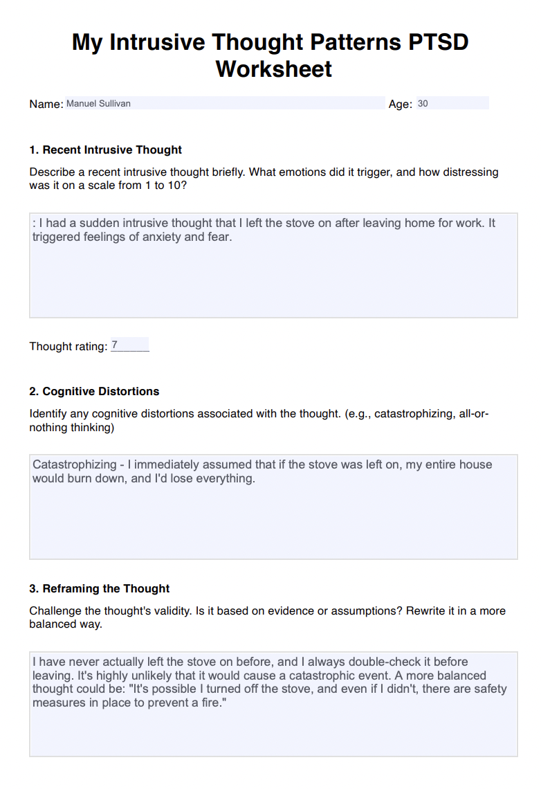 My Intrusive Thought Patterns PTSD Worksheet & Example | Free PDF Download